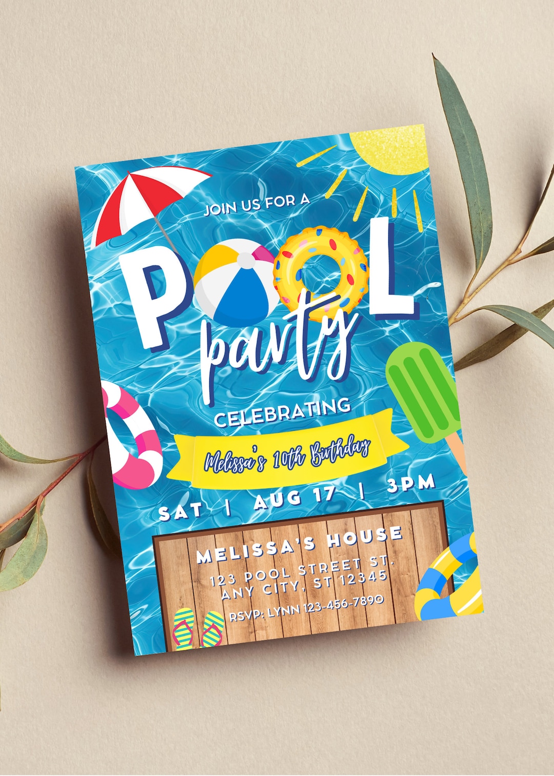 Pool Party Invitation, Editable Summer Birthday Invite, Kids, Teen ...