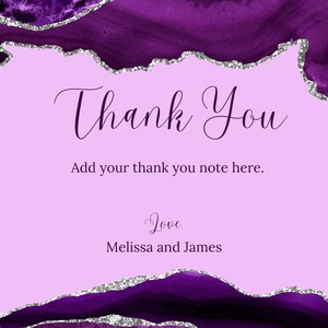 Printable Thank You Card, Purple and Silver Thank You Note, Editable ...