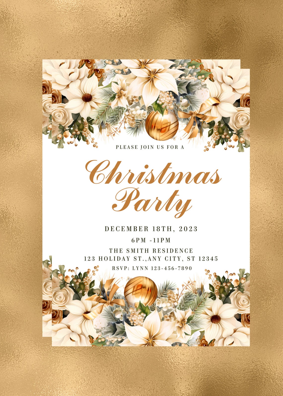 Editable Gold Christmas Party Invitation, Printable or Digital ...