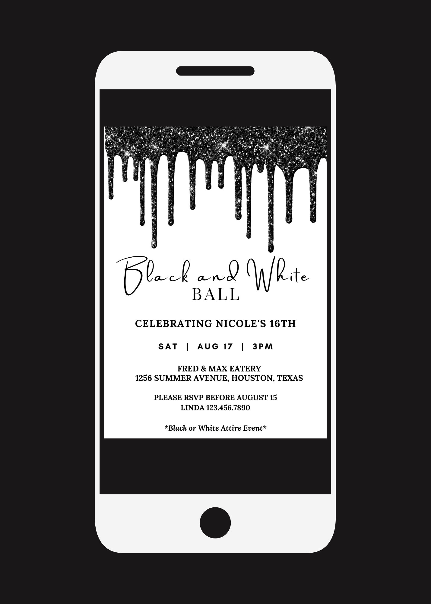 Editable Black and White Ball Invitation Black Dripping - Etsy Australia