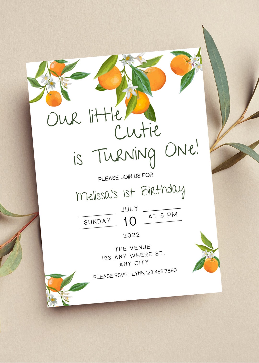 Editable Our Little Cutie is Turning One Invitation, 1st Birthday ...