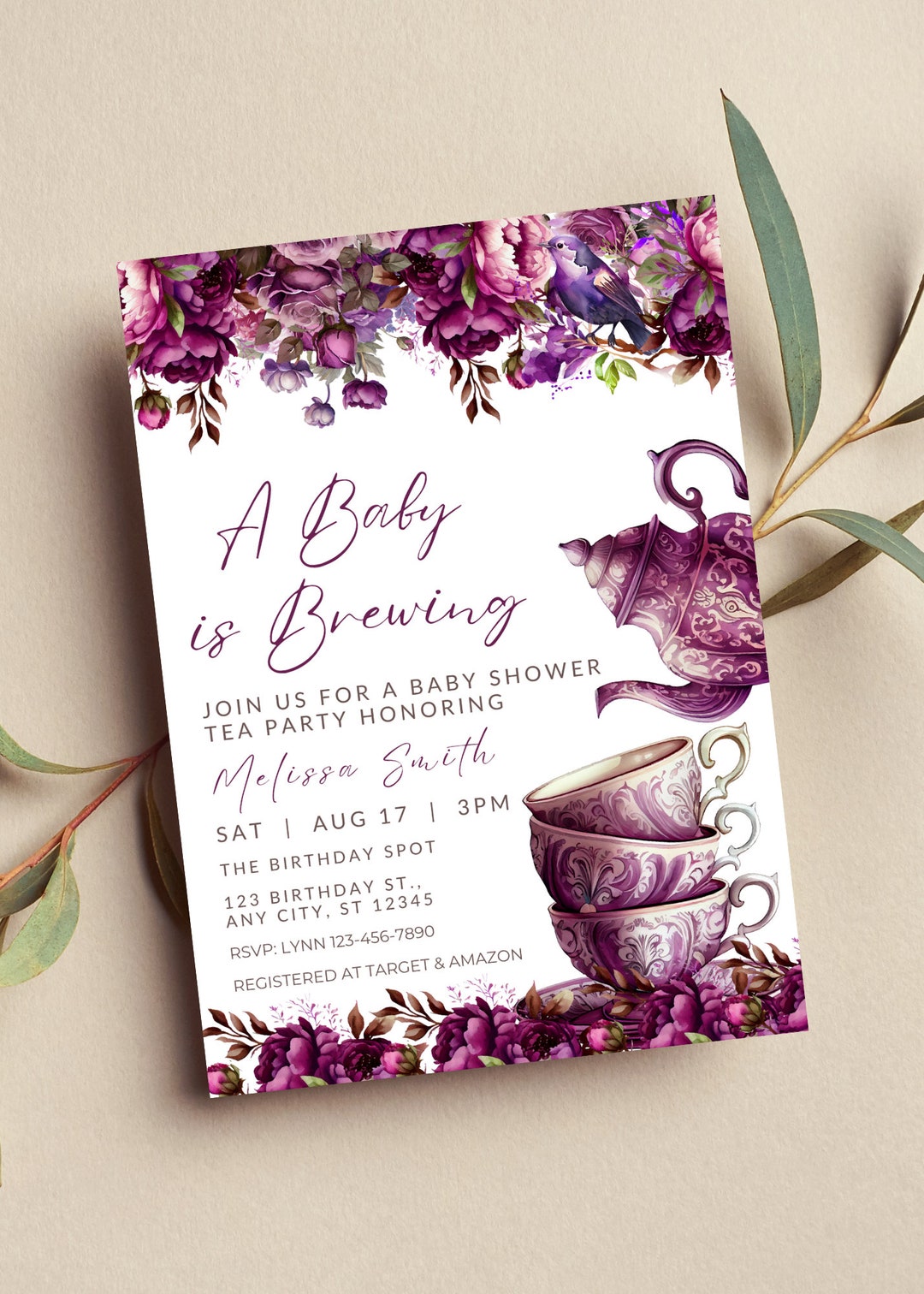 Editable A Baby is Brewing Tea Party Invitation, Baby Shower Tea Party ...