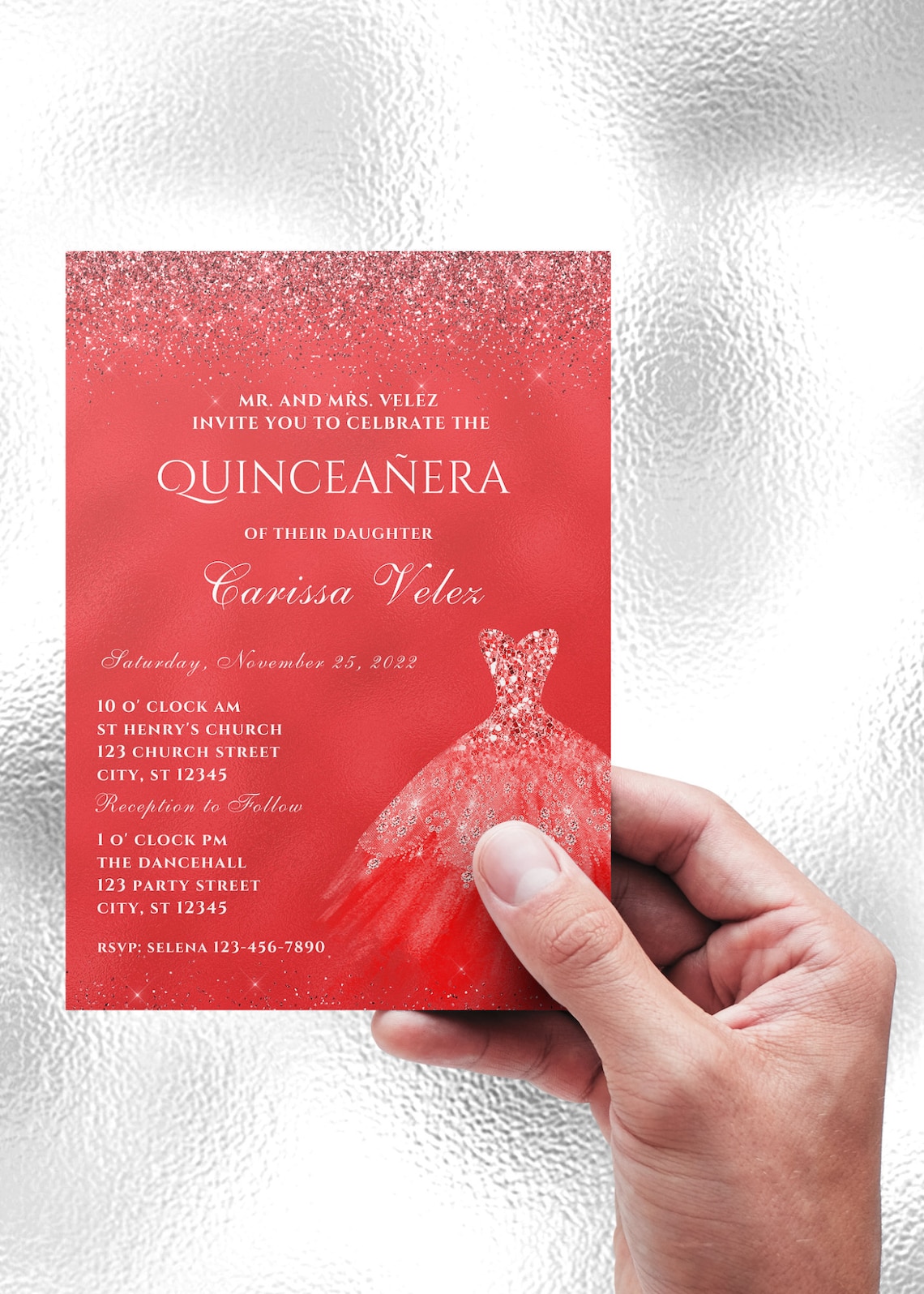 Editable Red Quinceañera Invitation Mis Quince Anos Glam - Etsy