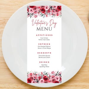 Editable Valentine Menu Cards Template, Floral, Valentine's Day Dinner ...