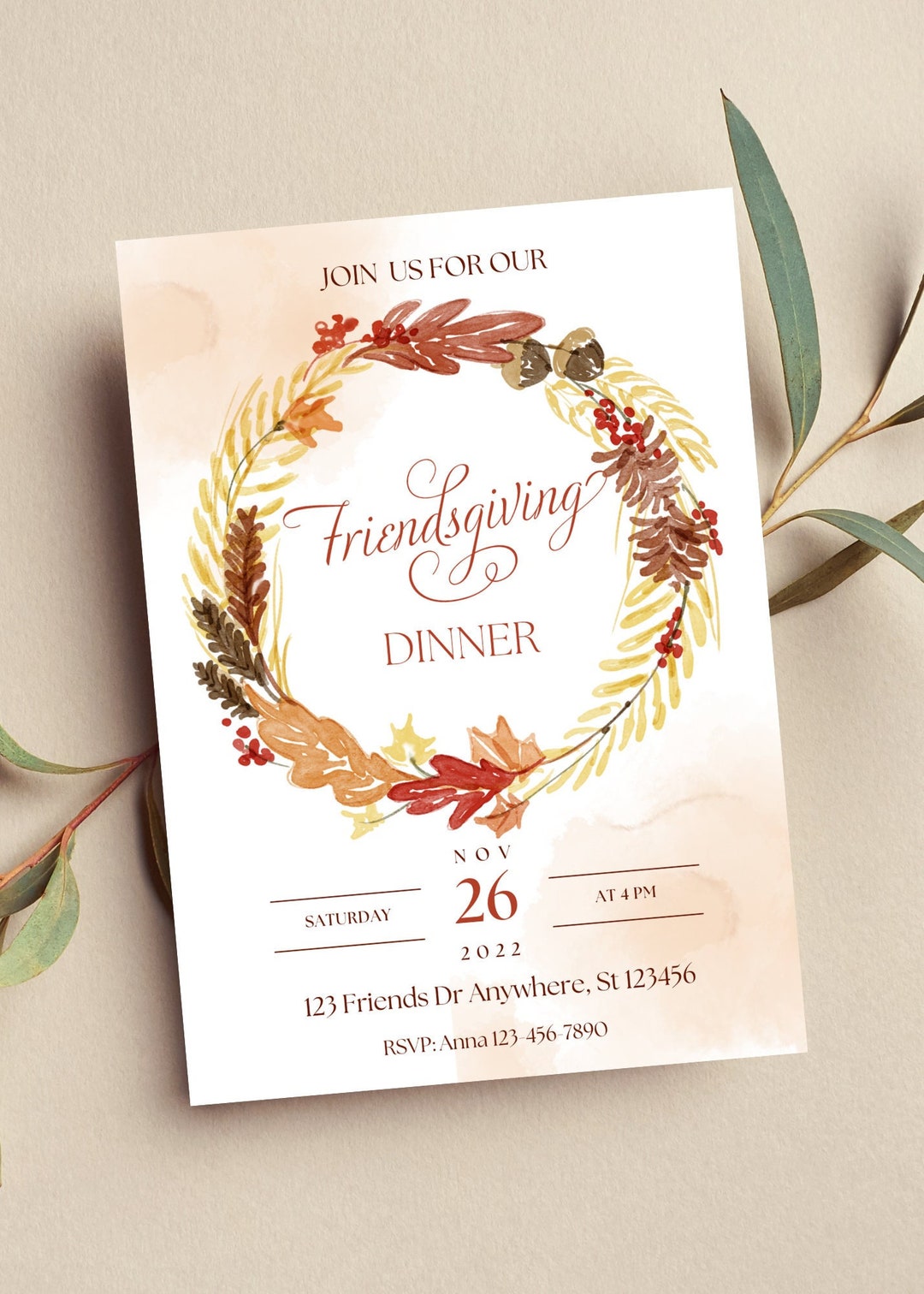 Editable Friendsgiving Dinner Invitation, Thanksgiving Dinner ...