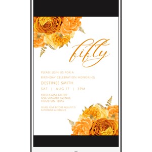 Editable Orange and Gold Floral Invitation, Orange and Gold Flowers ...
