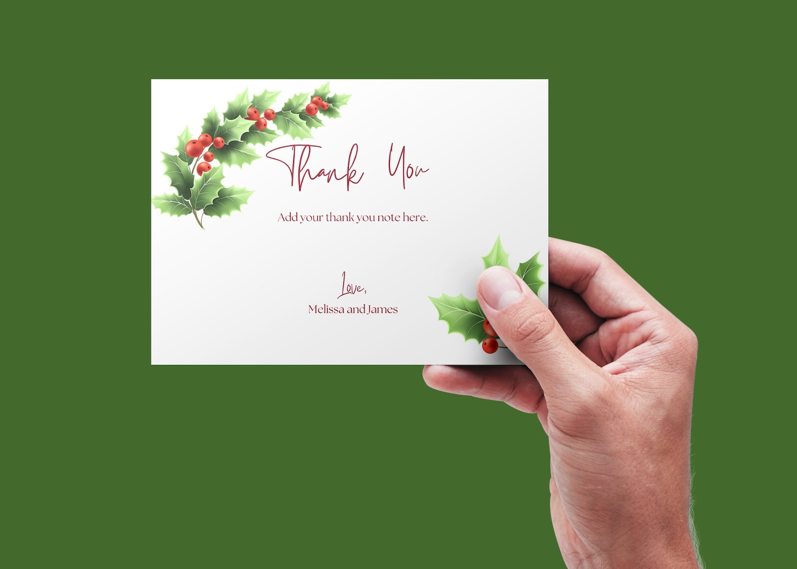 Editable Christmas Thank You Card, Thank You Note, Christmas Holly, Any ...