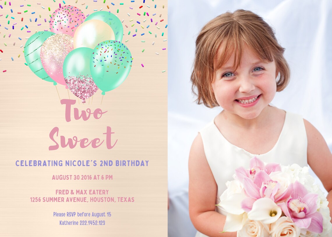 Editable Two Sweet Birthday Invitation With Photo Ice Cream - Etsy