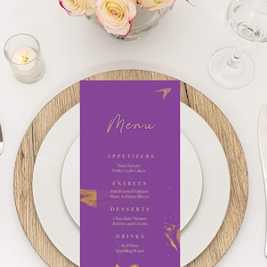 Editable Purple and Gold Menu Card Template, Marble Design, Luxury ...