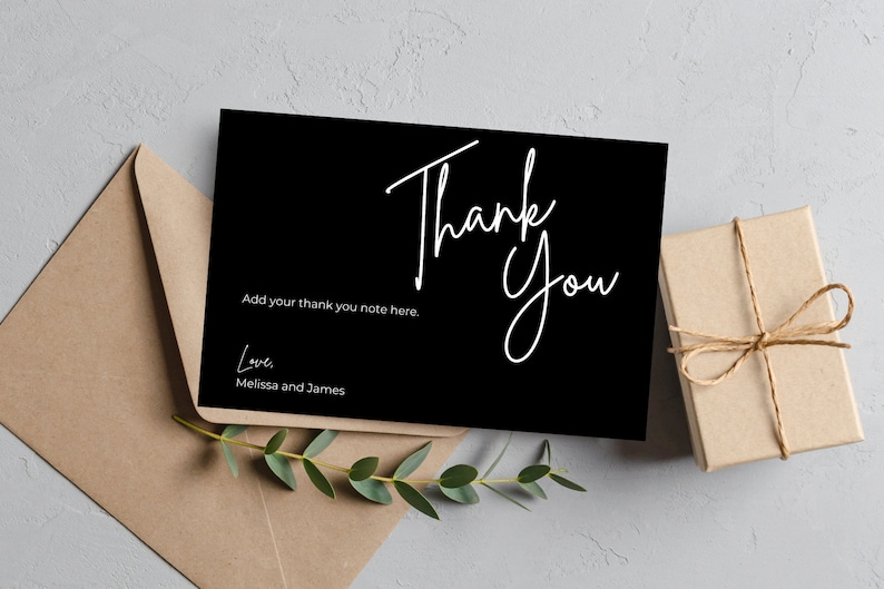Printable Thank You Card, Editable Thank You Note, Black, Minimalist ...