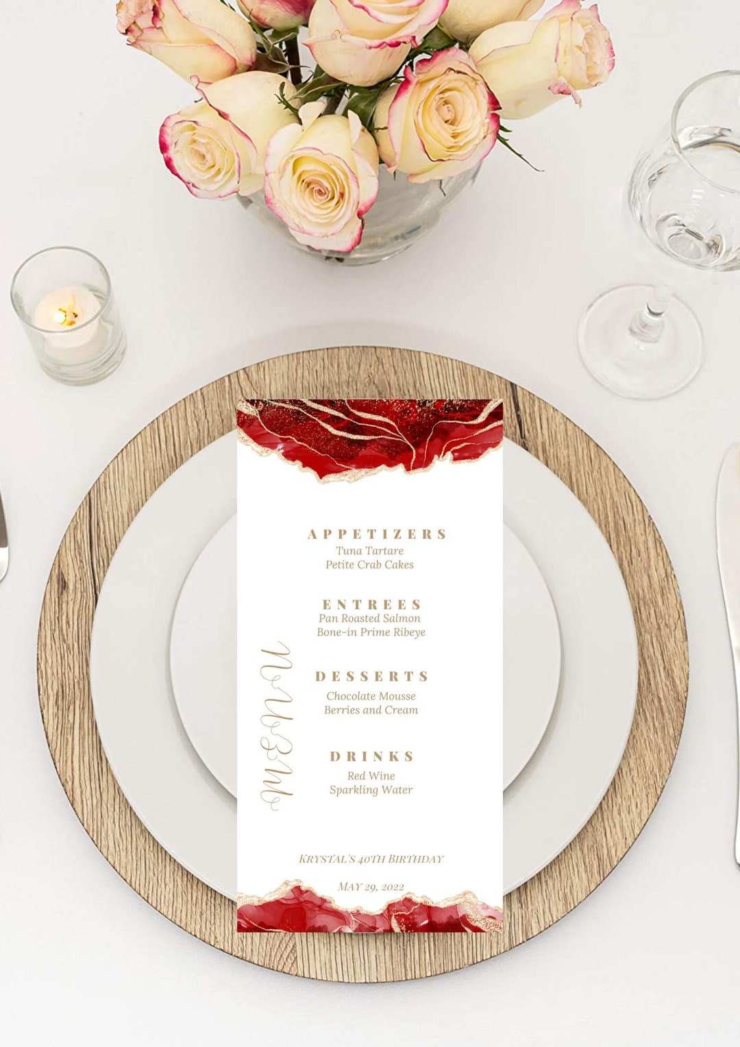 Editable Birthday Party Menu Card Template, Red and White Menu Cards ...