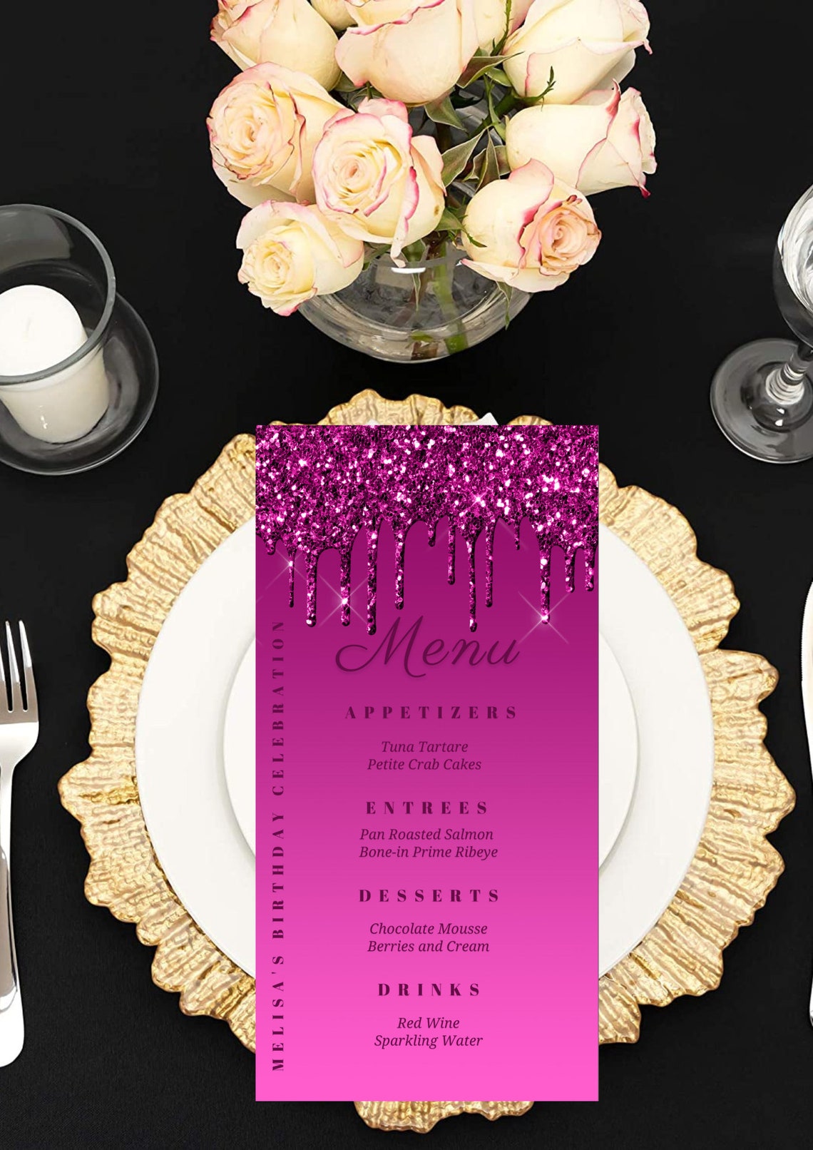 Editable Fuchsia Menu Card Template Fuchsia Glitter Drip Menu - Etsy