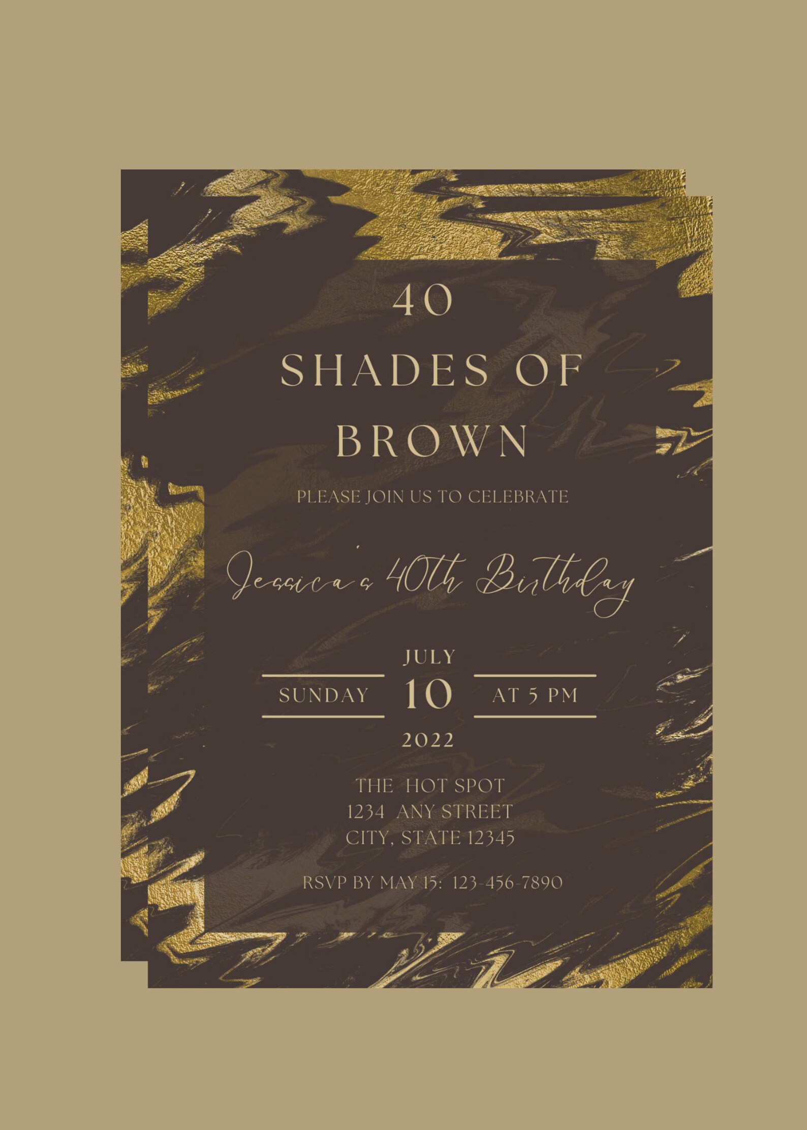 Editable Shades of Brown Birthday Invitation, Brown and Gold, Shades of ...