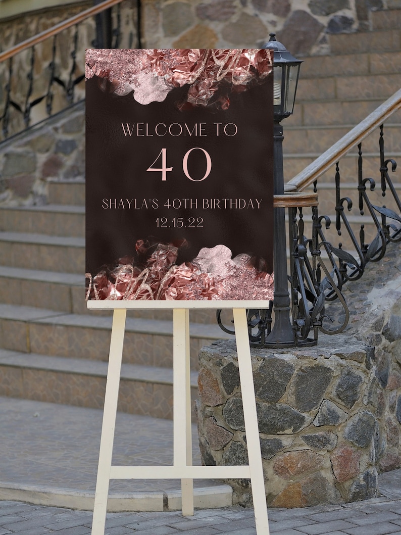 Editable Rose Gold and Black Birthday Welcome Sign, Baby Shower Welcome ...