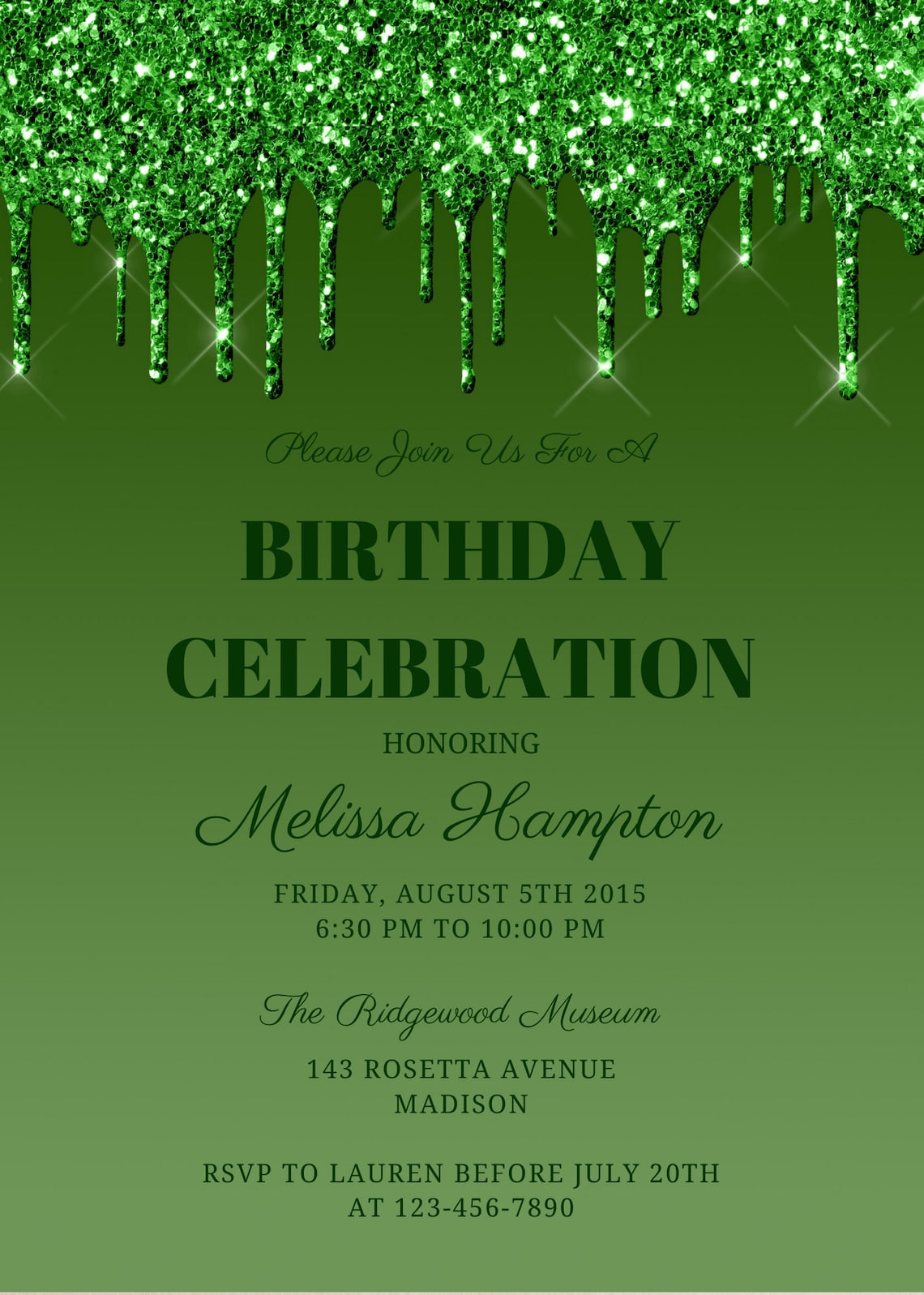 Editable Green Birthday Invitation Green Glitter Drip - Etsy