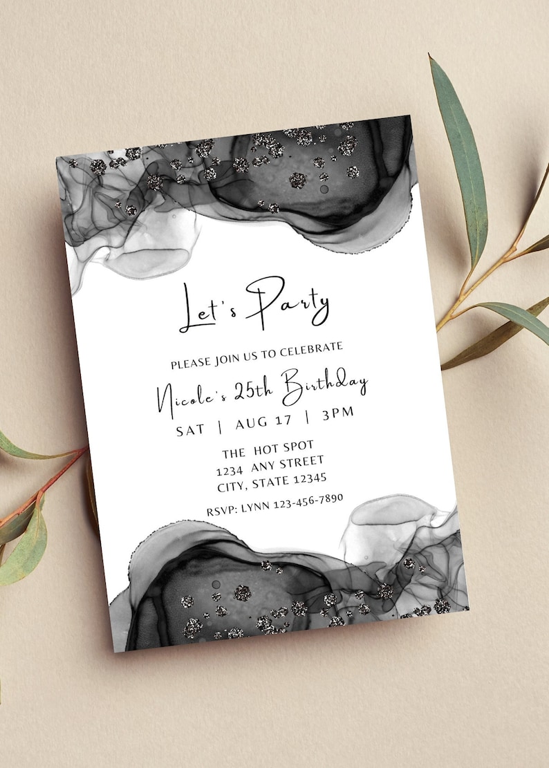 Editable Let's Party Birthday Invitation Black and White - Etsy