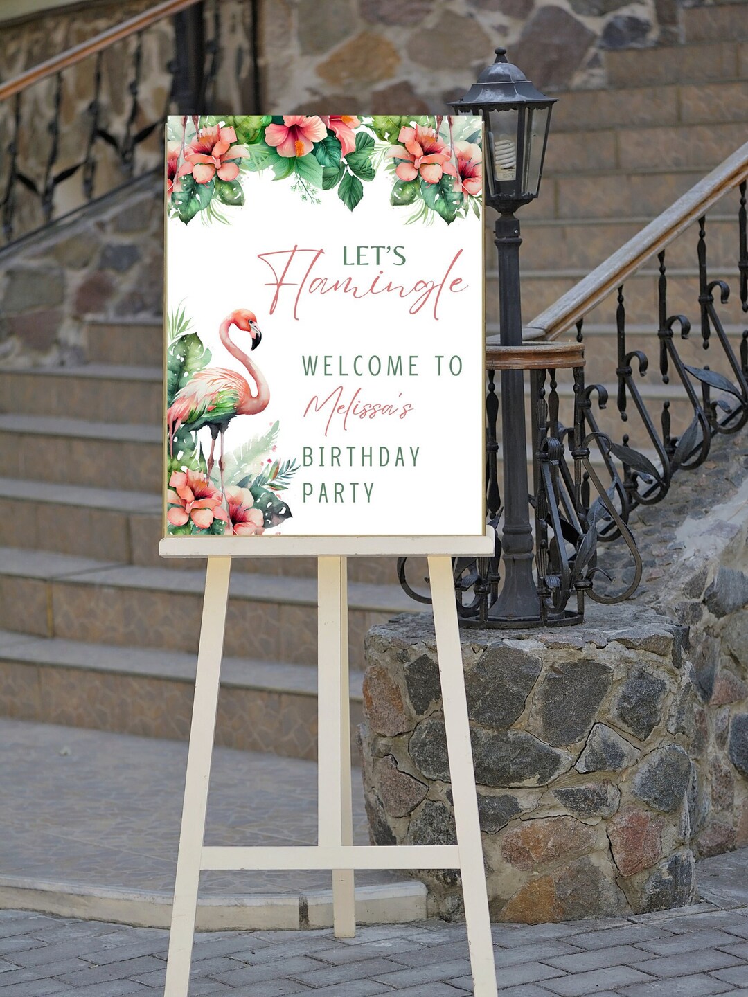 Editable Flamingo Birthday Welcome Sign, Let's Flamingle, Entrance Sign ...