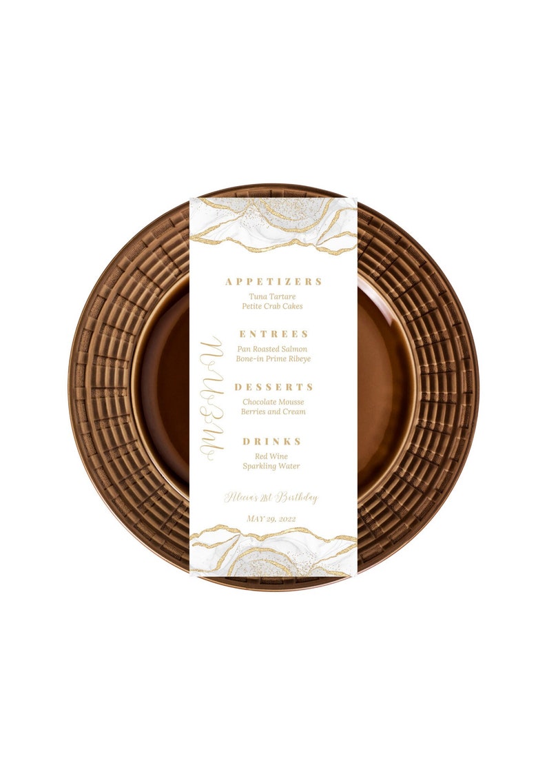 Editable Menu Card Template White and Gold Menu Card - Etsy