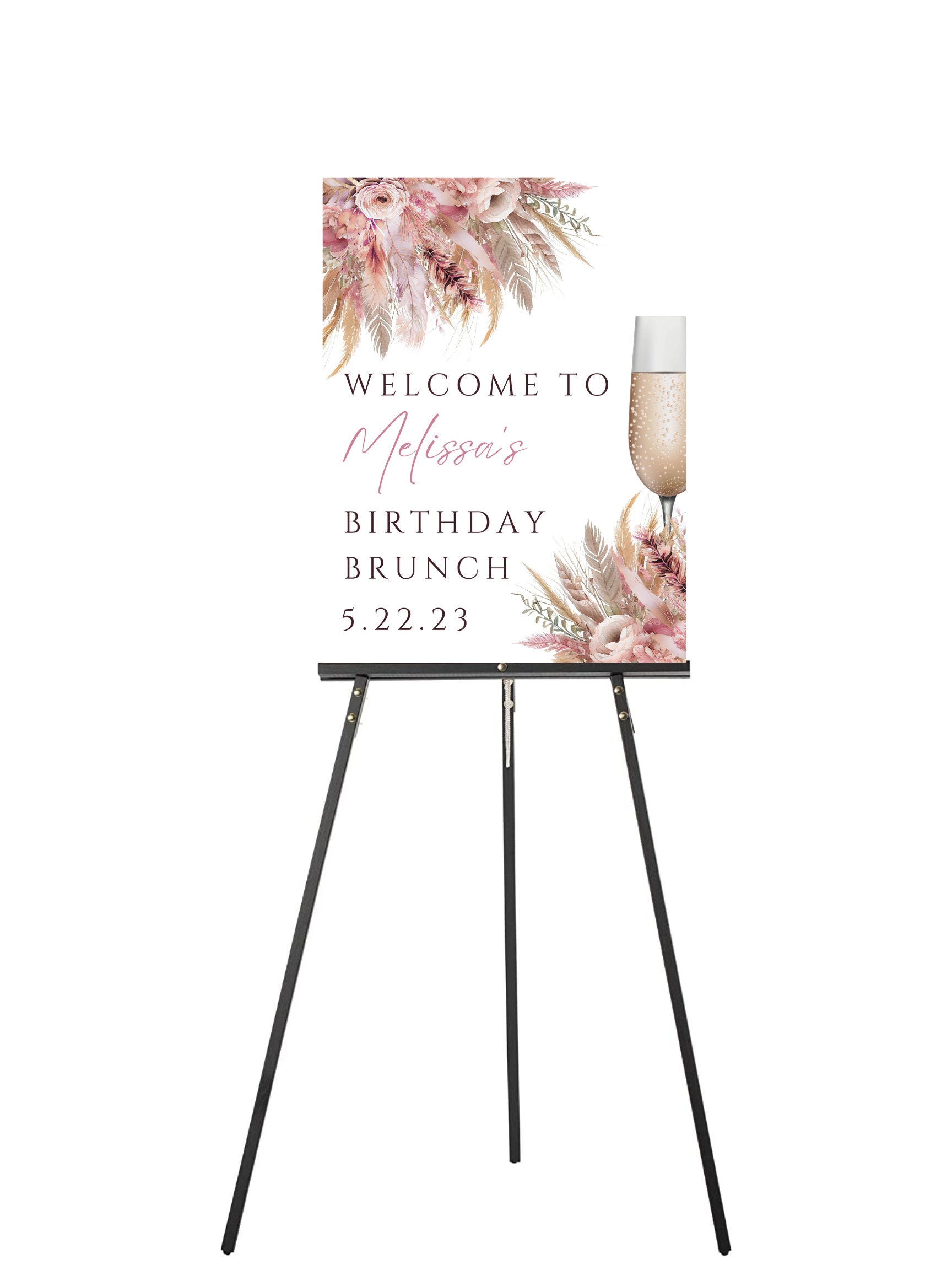 Editable Pink Boho Brunch Welcome Sign, Pampas, Boho Floral, Bridal ...