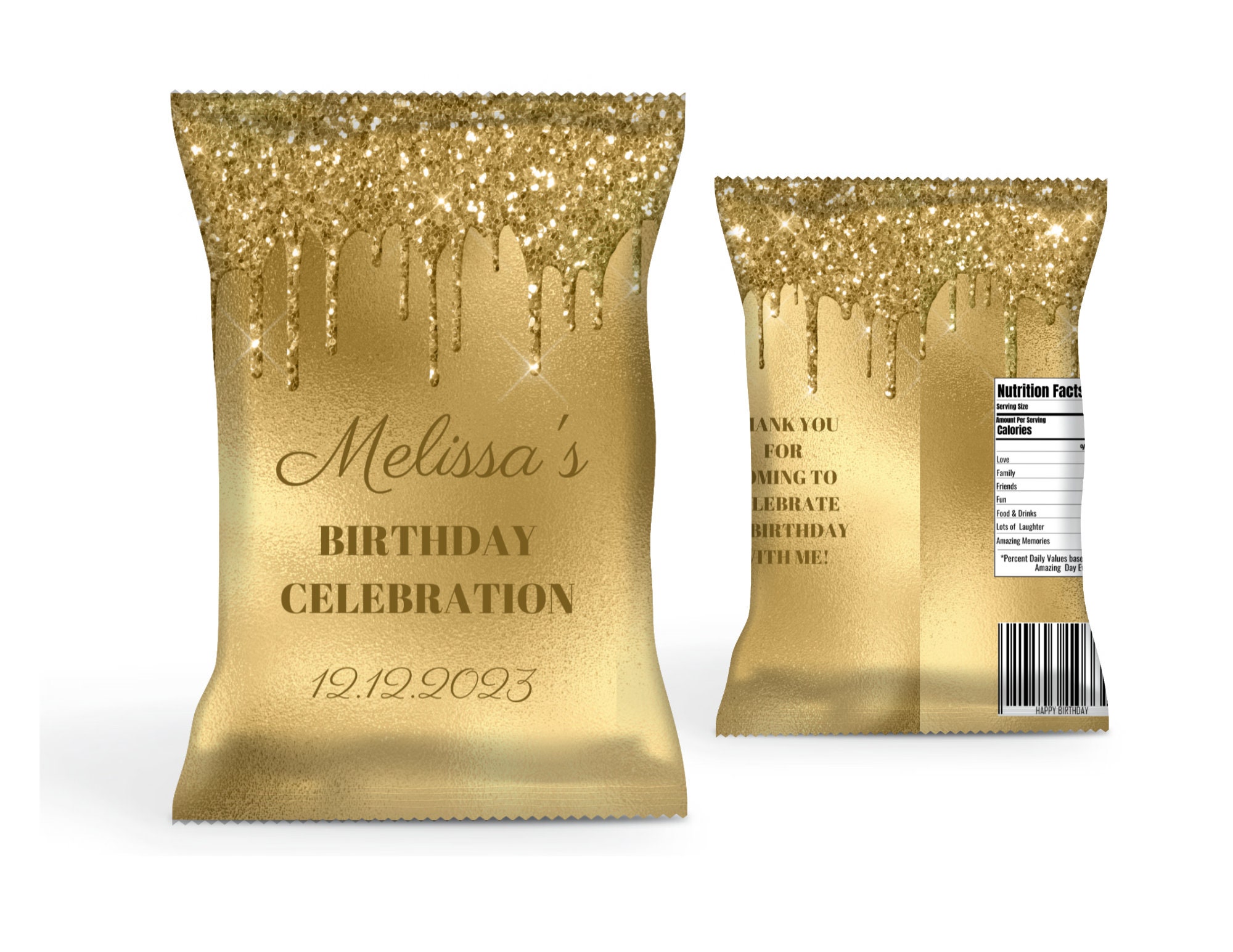 Editable Birthday Chip Bag, Gold Chip Bag, Party Decor, Party Favor ...