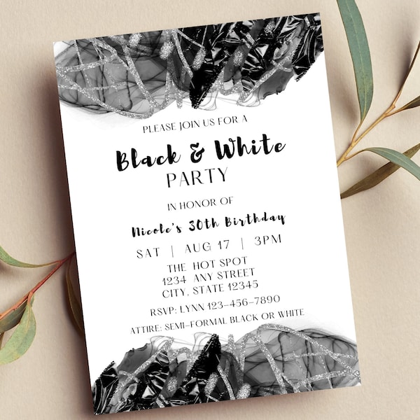 Black White Invite - Etsy