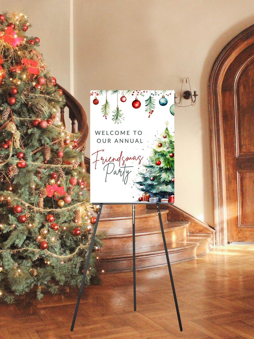 Editable Friendsmas Party Welcome Sign Christmas Party Entrance Sign ...