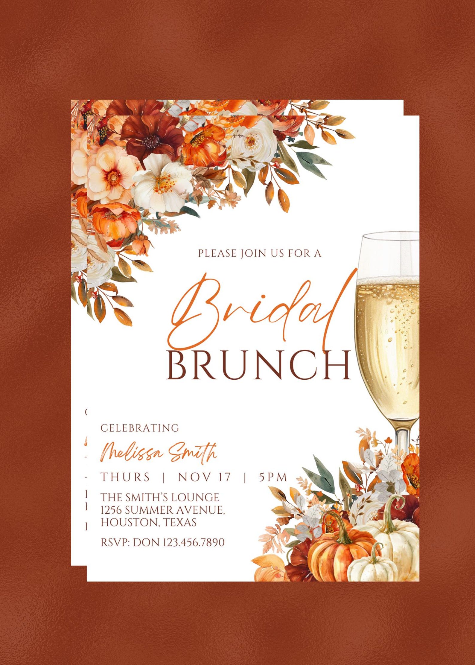 Fall Bridal Brunch Invitation Template Autumn Floral, Editable Digital ...