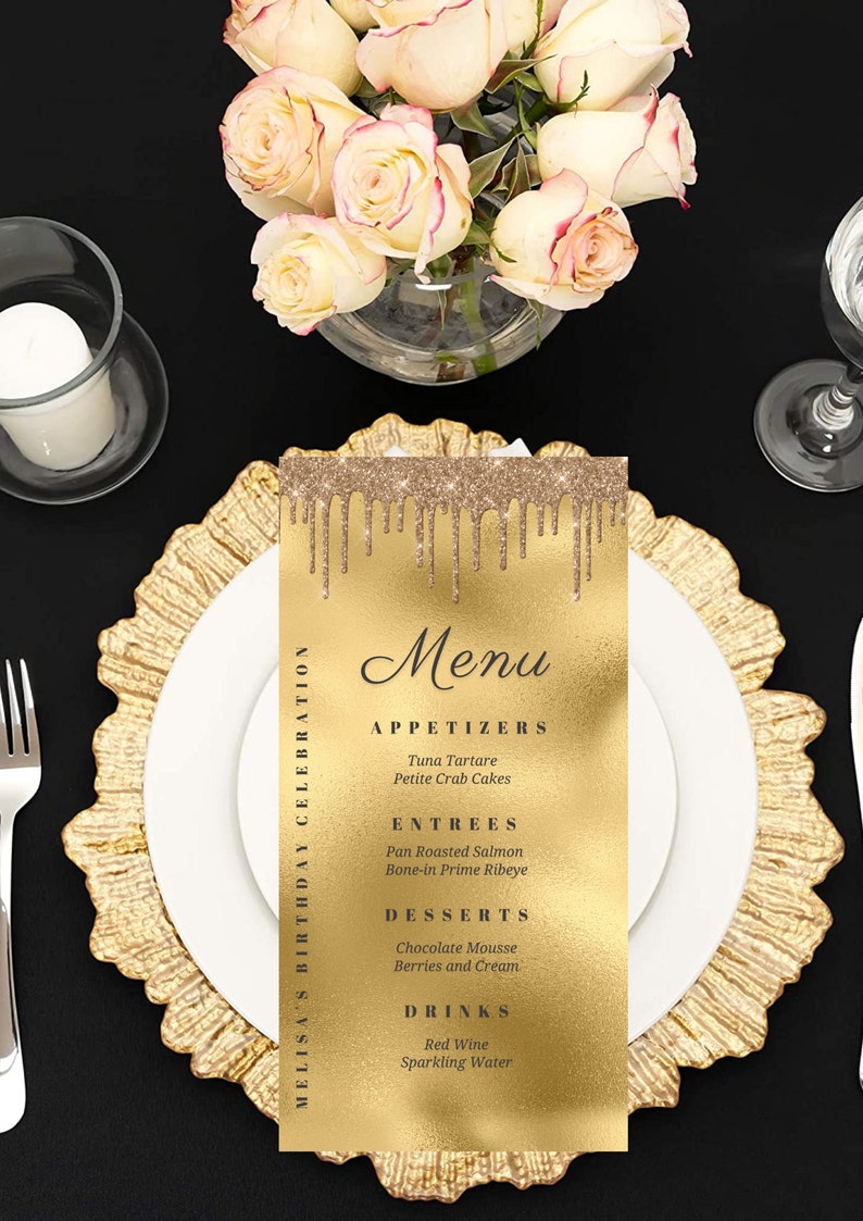 Editable Gold Menu Card Template Gold Glitter Drip Menu Card - Etsy