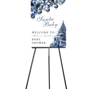 Editable Santa Baby Welcome Sign Baby Shower Blue Christmas Entrance ...