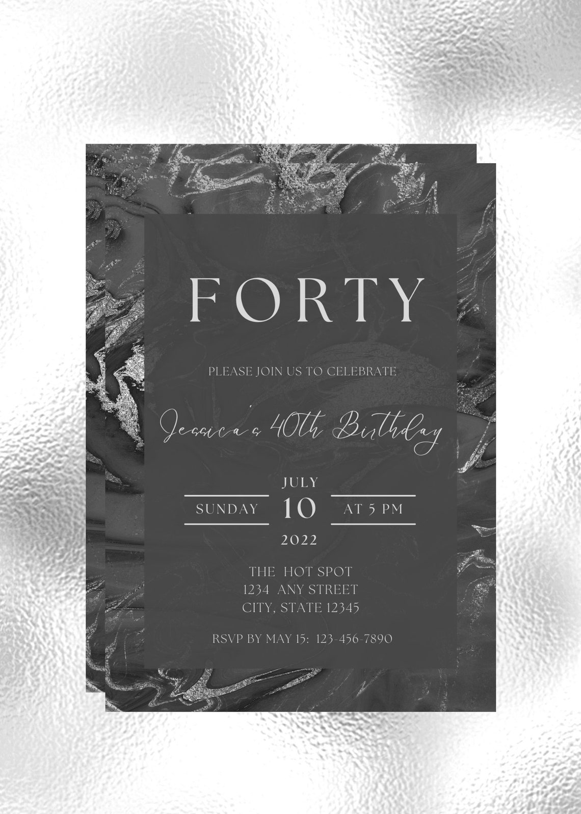 Editable Black and Silver Birthday Invitation Black Marble - Etsy