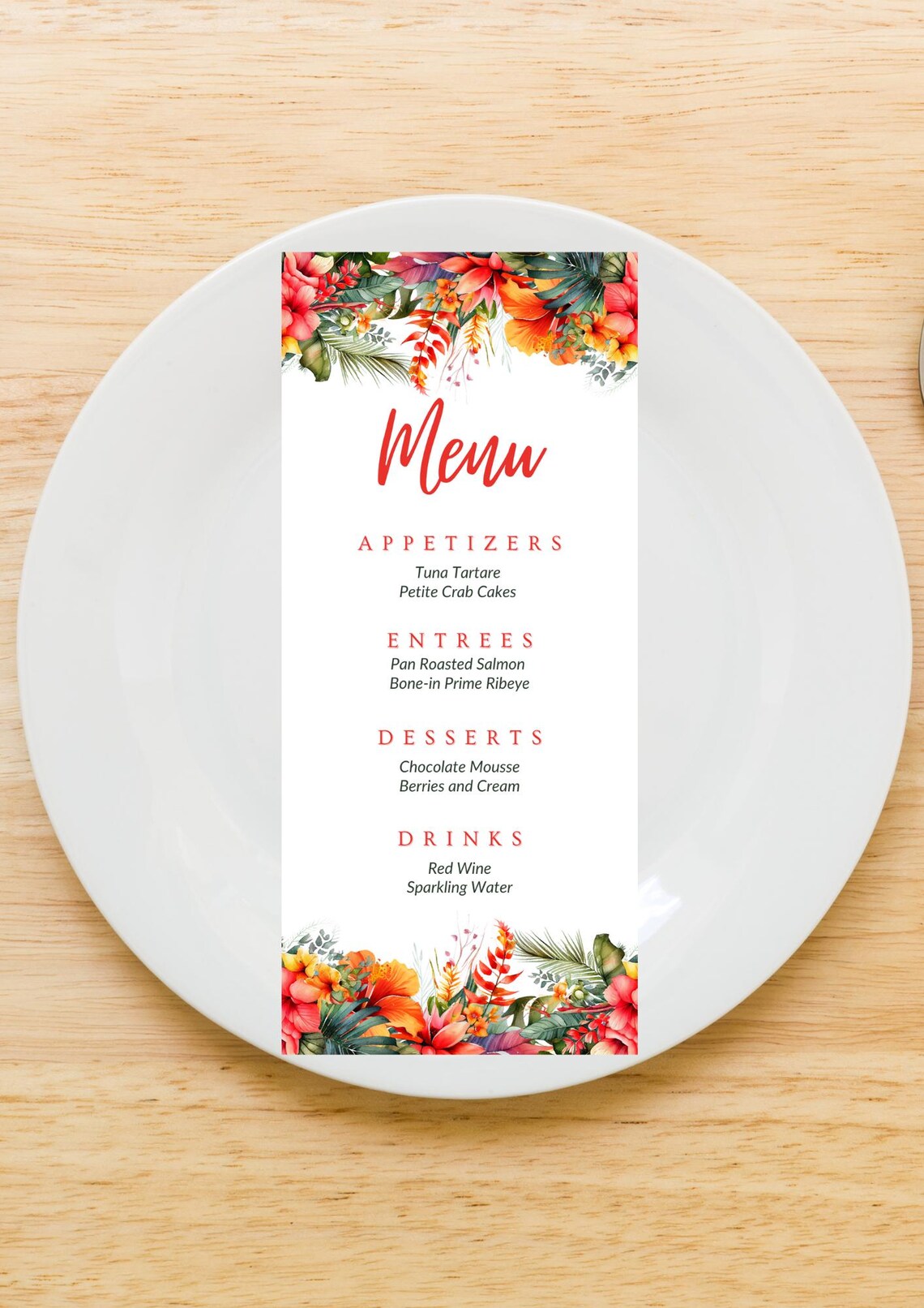 Modèle de carte modifiable de menu tropical, anniversaire, menu du ...