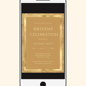 Editable Gold Birthday Celebration Invitation, Gold Birthday Invitation ...