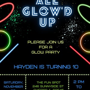 Editable Glow Party Invitation, All Glow'd up Birthday Invitation Boy ...