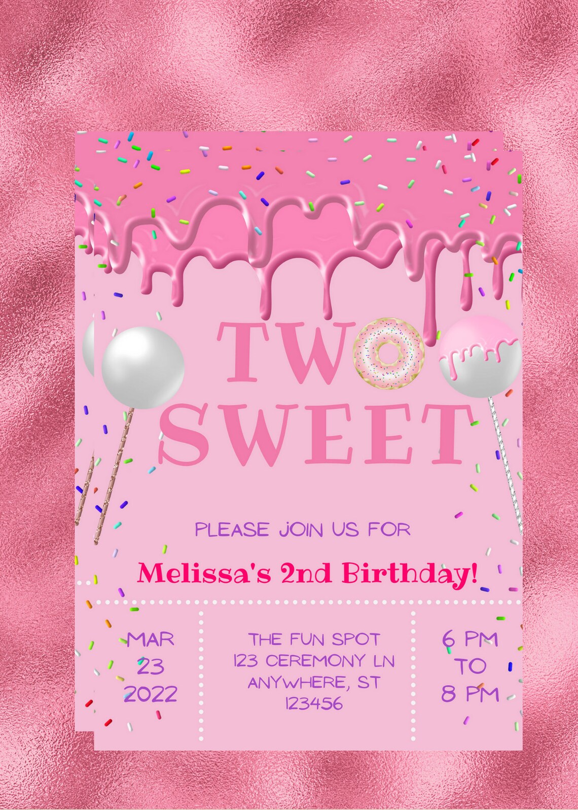 Editable Two Sweet Birthday Invitation Dripping Strawberry - Etsy
