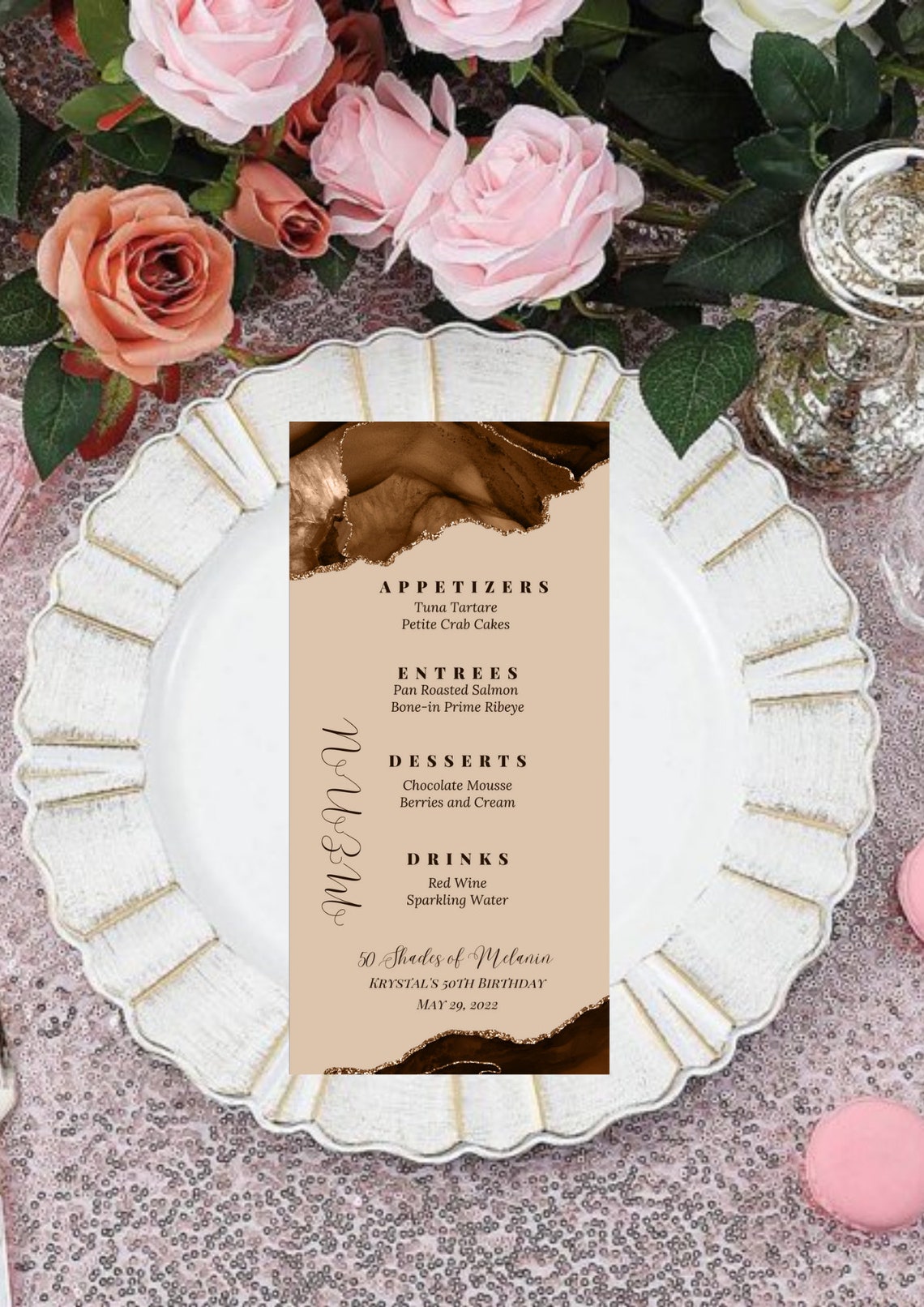 Editable Shades of Melanin Menu Card Template, Brown Menu Card Agate ...