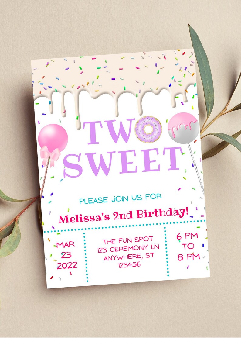 Editable Two Sweet Birthday Invitation Dripping Vanilla - Etsy