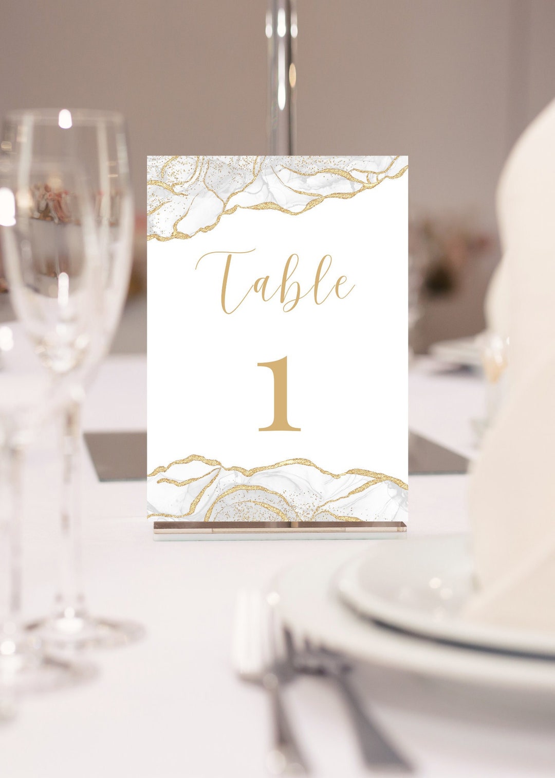 Printable Table Numbers, White and Gold Table Numbers Template, Wedding ...