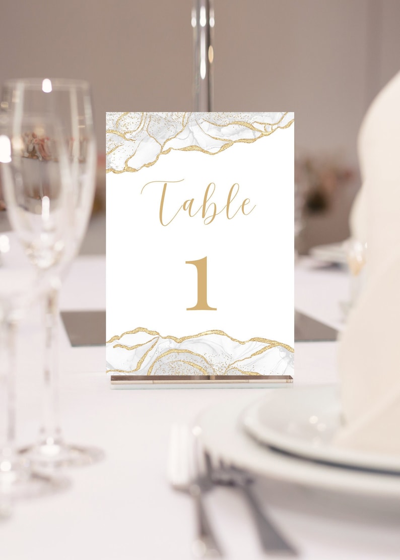 Printable Table Numbers White and Gold Table Numbers - Etsy
