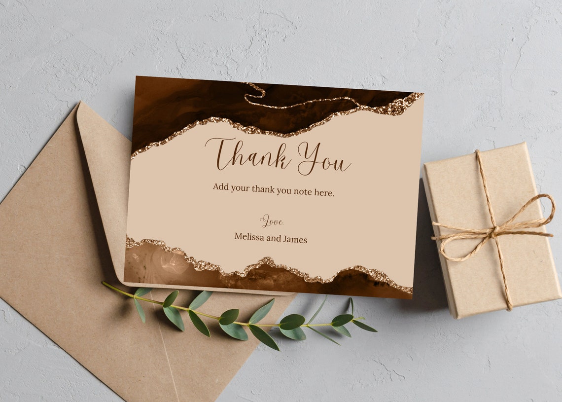 Printable Thank You Card, Editable Brown and Gold Thank You Note, Brown ...