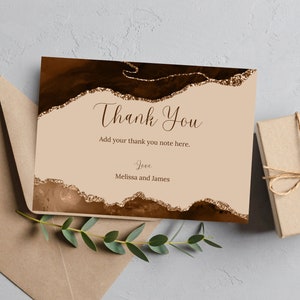 Printable Thank You Card, Editable Brown and Gold Thank You Note, Brown ...