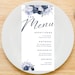 Editable Menu Card Template, Dusty Blue and Silver Menu Cards, Floral ...