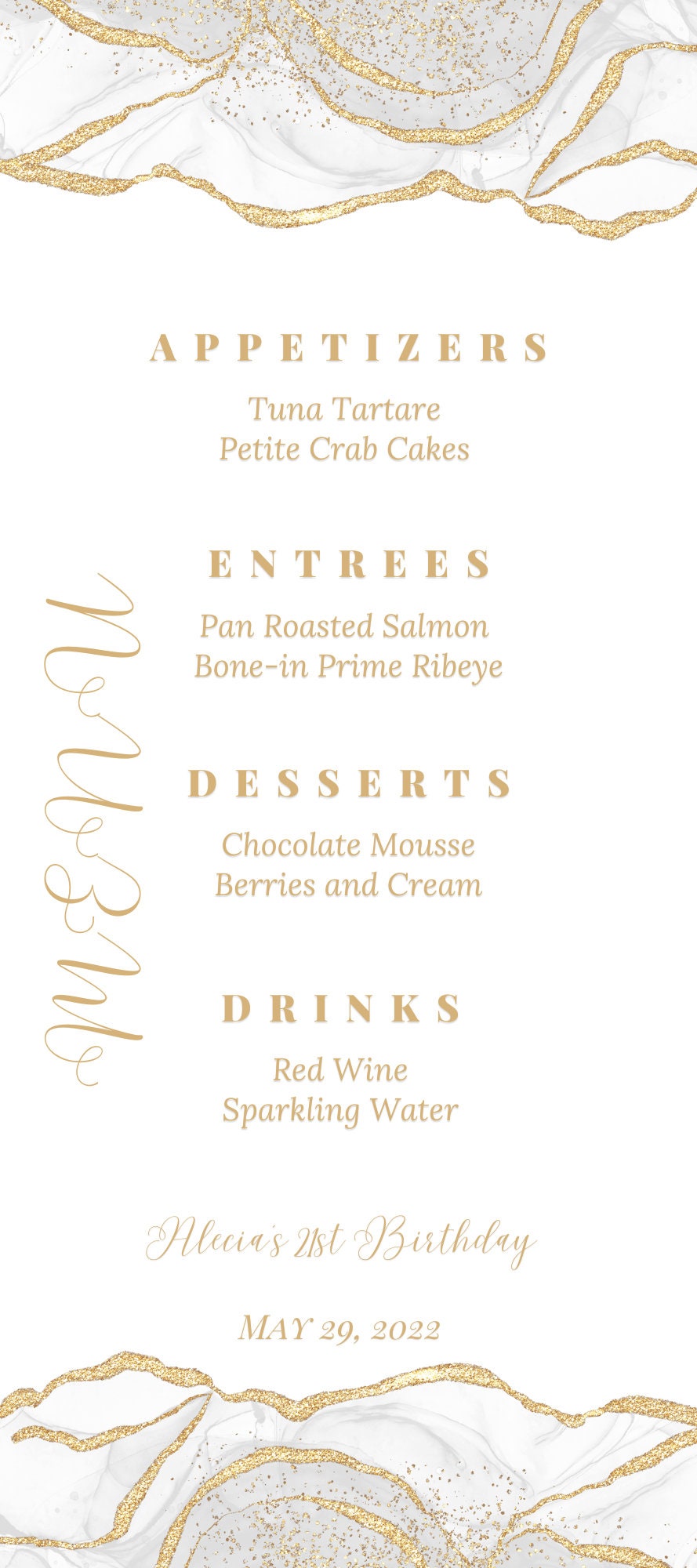 Editable Menu Card Template White and Gold Menu Card - Etsy Canada
