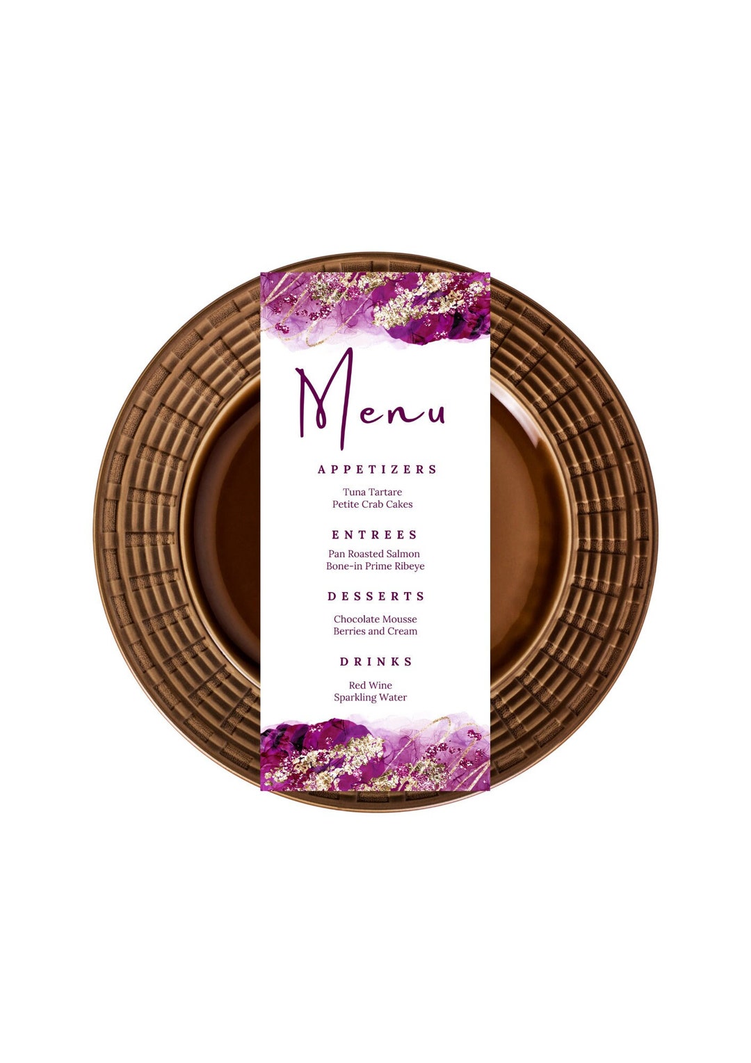 Editable Purple and Gold Menu Template, Birthday Dinner Menu Card ...