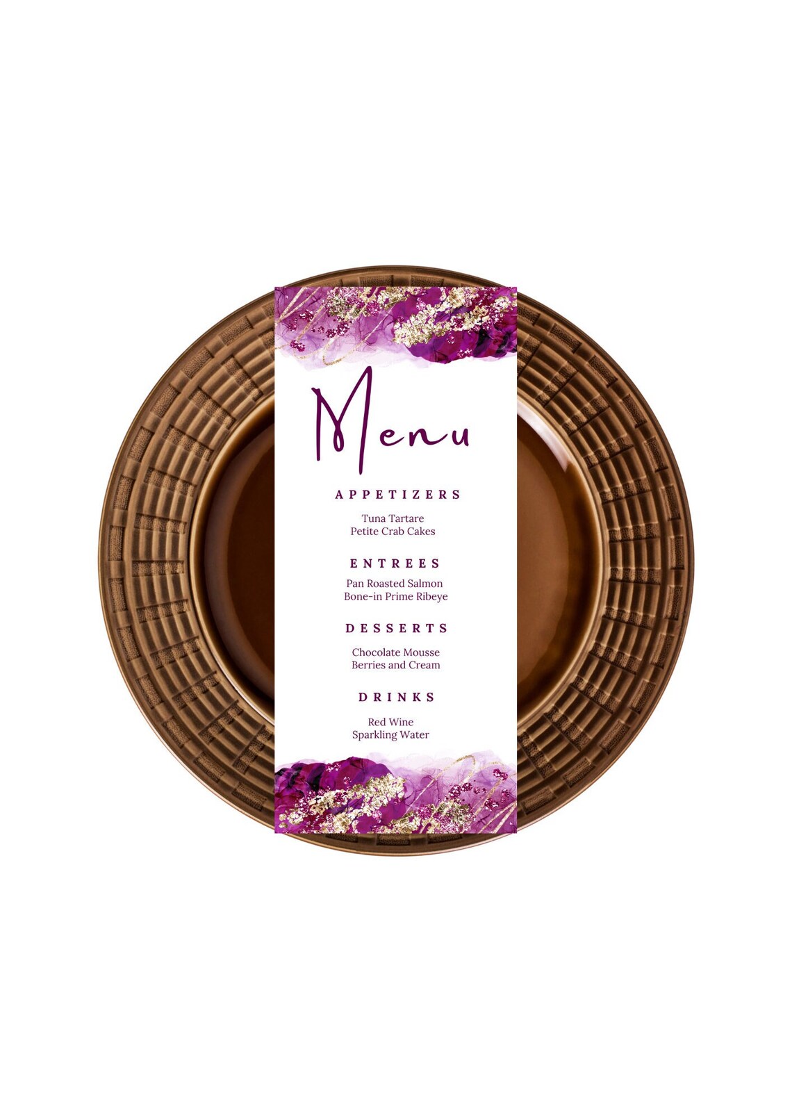Editable Purple and Gold Menu Template, Birthday Dinner Menu Card ...