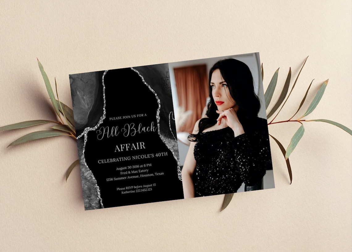 Editable All Black Party Invitation With Picture All Black - Etsy