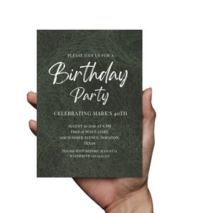 Editable Birthday Party Invitation for Men, Green Invite, Masculine ...