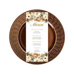 Editable Gold Christmas Menu Card Template Floral Christmas Dinner Menu ...