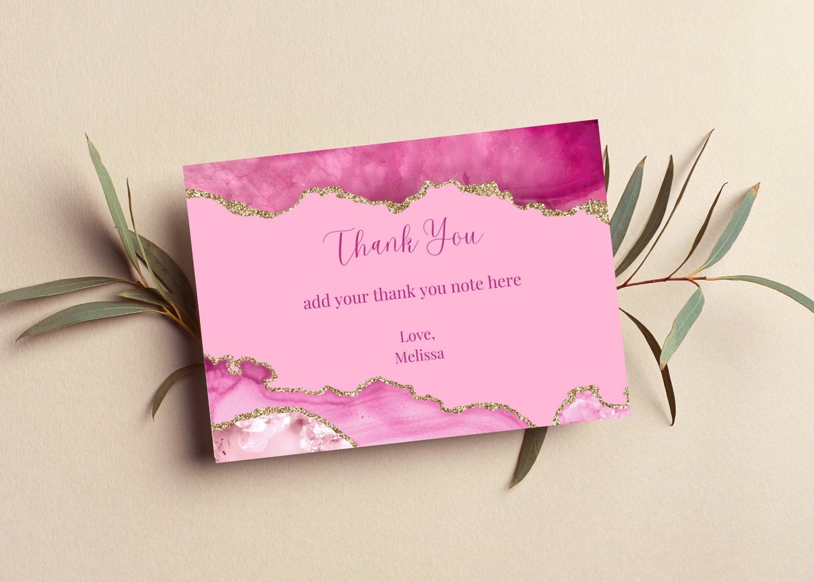Printable Thank You Card Pink and Gold Thank You Note - Etsy