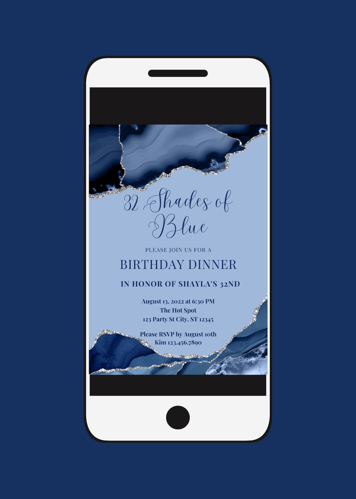 Editable Shades of Blue Invitation, Blue Birthday Dinner Invitation ...