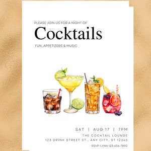 Editable Cocktail Invitation, Adult Invite, Cocktail Party, Happy Hour ...
